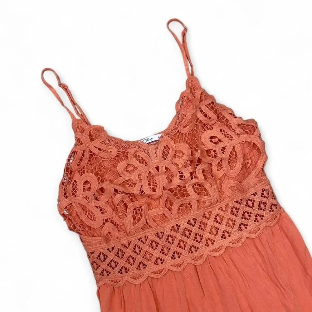 Dresses | Dokuritu Peachy Orange Crochet Lace Maxi Dress Womens Medium ...